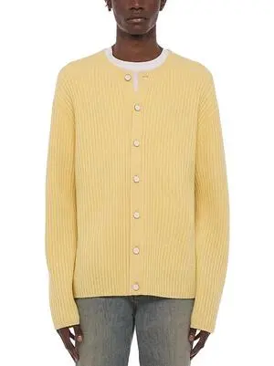 Helmut Lang Ribbed Crewneck Wool Cardigan - Sunlight
