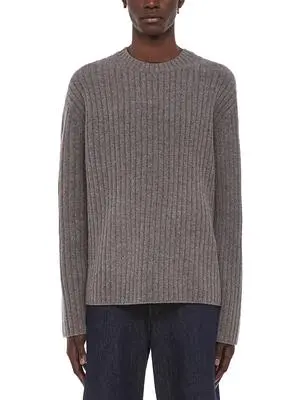 Helmut Lang Ribbed Crewneck Wool Sweater - Mid Grey
