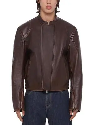 Helmut Lang Glossy Leather Moto Jacket - Saddle