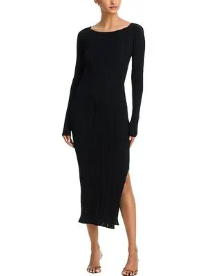 Helmut Lang Ribbed Midi Dress With Slit - Black