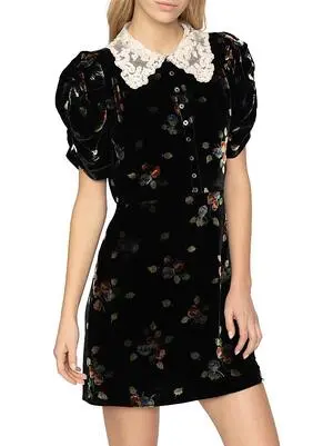 Sea Leda Velvet Puff Sleeve Mini Dress - Black