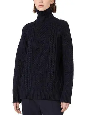 Max Mara High Neck Cable Knit Sweater - Navy