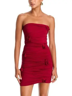MAYGEL CORONEL Strapless Ruched Embellished Dress - Carmesi
