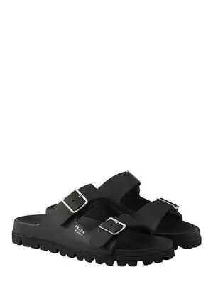 Prada Rubber Slides With Buckles - Black