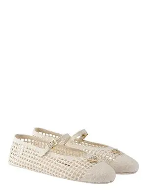 Prada Crochet Ballerinas With Logo Buckle - Neutral