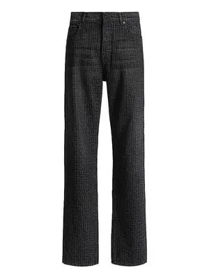 Balmain Monogram Pattern Loose Fit Cotton Jeans - Black/medium Grey