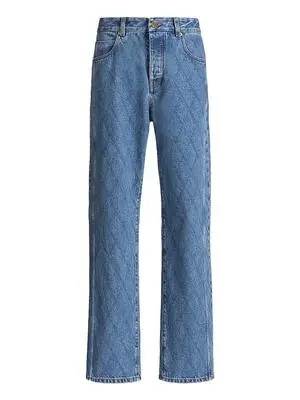 Balmain Quilted Cotton Jeans - Blue