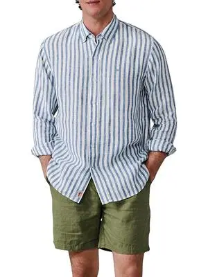 Aubin Worlaby Linen Long Sleeve Shirt - Blue Stripe