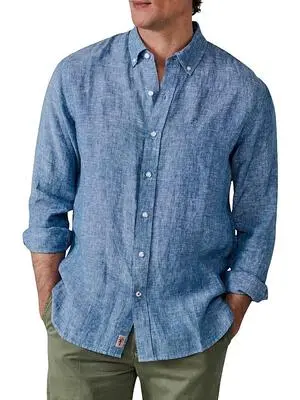 Aubin Worlaby Linen Long Sleeve Shirt Blue