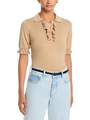 Fabiana Filippi Silk & Cotton Ruffled Polo Top - Tan