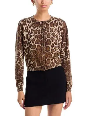Aqua Ilana Print Crewneck Cardigan - Leopard