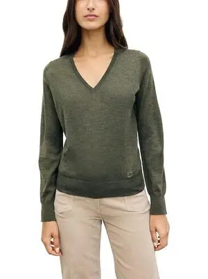 Gerard Darel Merino Wool V Neck Sweater - Green