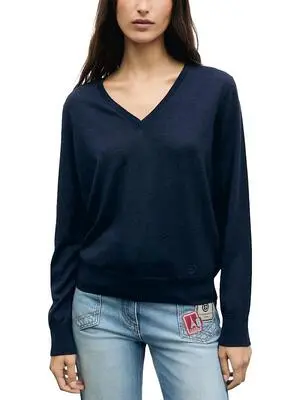 Gerard Darel V-neck Merino Wool Sweater - Navy
