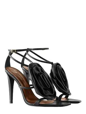 GIUSEPPE ZANOTTI Leather Rose High Heel Sandals - Nero