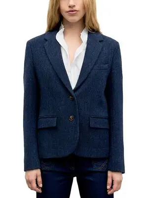 Gerard Darel Juliet Herringbone Two-button Blazer - Navy