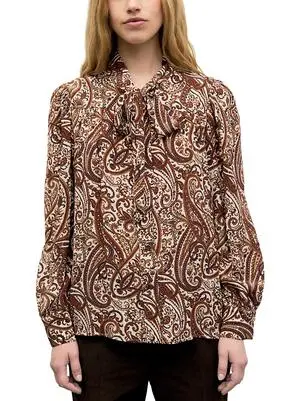 Gerard Darel Printed Tie Neck Blouse - Caramel