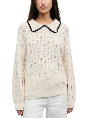 Gerard Darel Roca Open Knit Sweater With Peter Pan Collar - Ecru