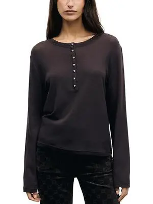 Gerard Darel Balie Wool Half Button T-shirt - Brown