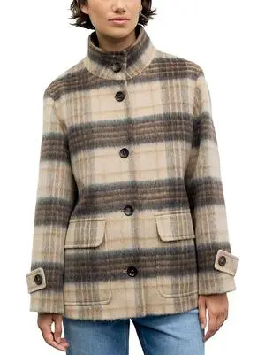 Gerard Darel Ally Plaid Wool Blend Button Front Coat - Sand