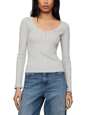 Z Supply Z Supply Audri Scalloped Long Sleeve Top Aqua Cloud