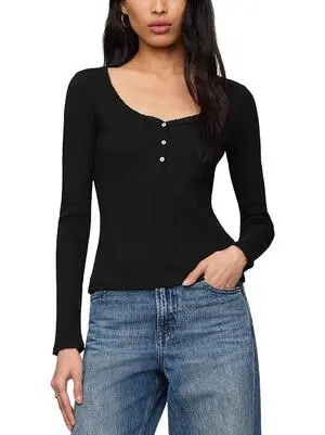 Z Supply Z Supply Audri Scalloped Long Sleeve Top Black