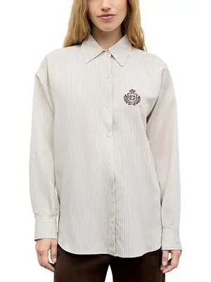 Gerard Darel Striped Button-front Blouse With Logo Detail - Beige
