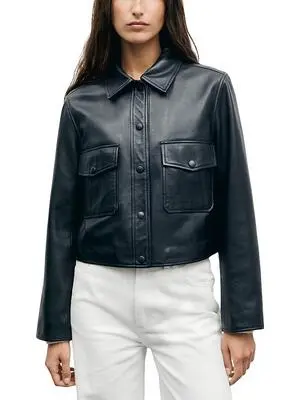 Gerard Darel Petra Leather Button Front Jacket - Black