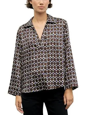 Gerard Darel Printed Open Collar Blouse - Brown