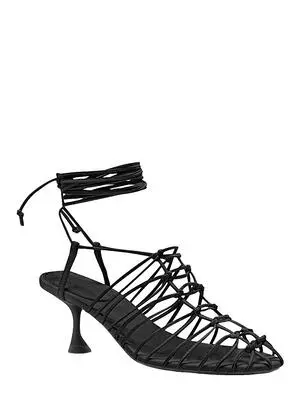 Proenza Schouler Tee Knot Strappy Leather Mid Heel Sandals - Black