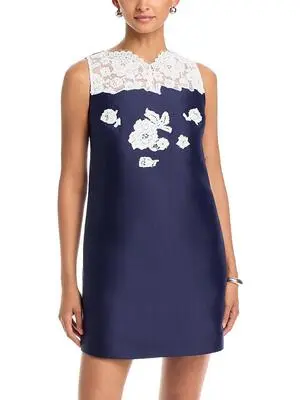 SELF-PORTRAIT Taffeta Lace Mini Dress - Navy