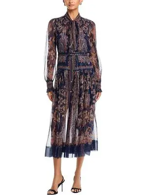 SELF-PORTRAIT Printed Georgette Midi Dress - Navy
