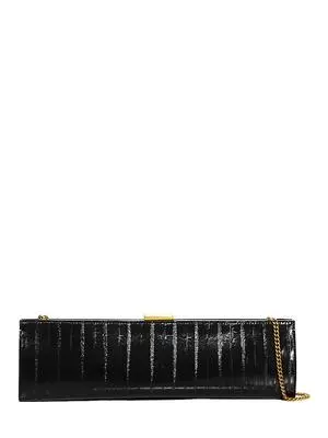 Aqua Small Embossed Leather East West Clutch - Black