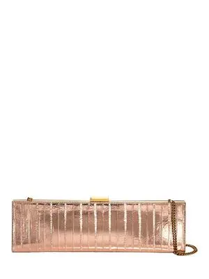 Aqua Small Embossed Leather East West Clutch - Gold