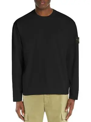 Stone Island Cotton Crewneck Sweater With Logo Patch - Black