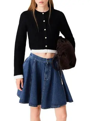 Maje Contrast Trim Long Sleeve Cardigan - Black