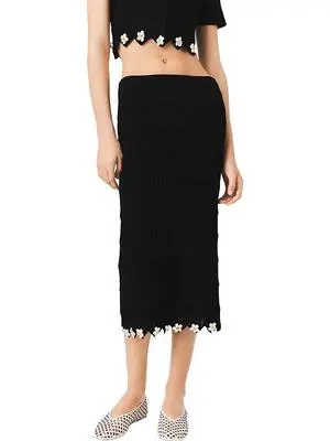 Maje Jeweled Flowers Knit Midi Skirt - Black
