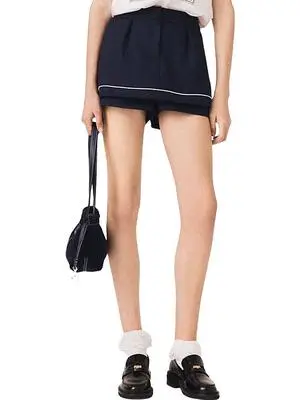 Maje Layered Effect Suit Shorts With Contrast Piping - Navy