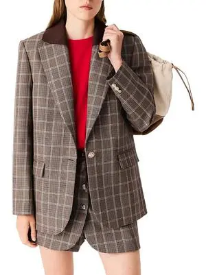Maje Vapimi Check Blazer With Removable Collar - Brown