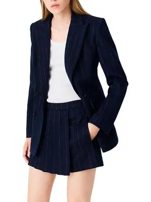 Maje Tailored Lurex Stripe Shorts - Navy
