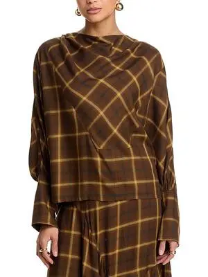 Co Printed Cowl Neck Tunic Top - Chocolate