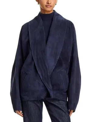 Co Leather Wrap Jacket - Navy