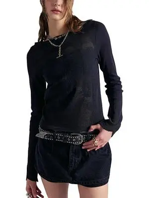 Free People Delilah Pointelle Long Sleeve Top - Black
