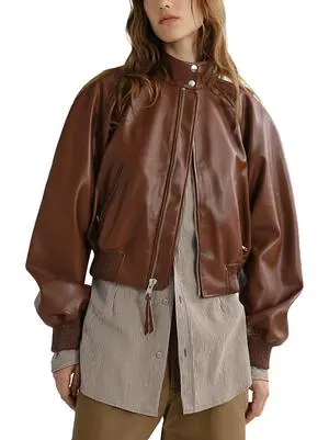 AGOLDE Nova Faux Leather Bomber Jacket - Palisander
