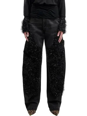 DARKPARK Audry Double Knee Lurex Barrel Leg Carpenter Jeans In Washed - Black