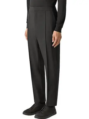 Zegna Regular Fit Pleated Wool Pants - Black