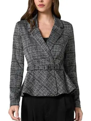 LIVERPOOL Belted Peplum Tweed Blazer - Black Multi