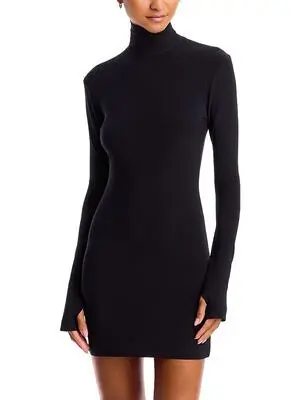 Norma Kamali Long Sleeve Turtleneck Mini Dress - Black