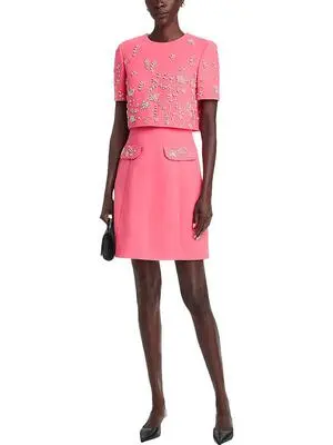 Oscar De La Renta Crystal Embellished Cocktail Dress - Guava