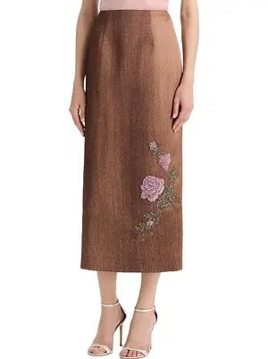 Oscar De La Renta Embellished Satin Skirt - Cigar