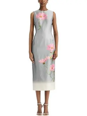 Oscar De La Renta Cosmos Mikado Day Dress - Pink/grey